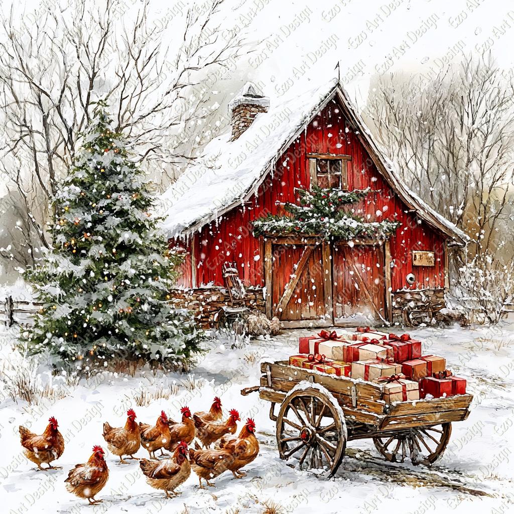Christmas Farm Clipart, Winter Barn Scene (digital Download) - Etsy