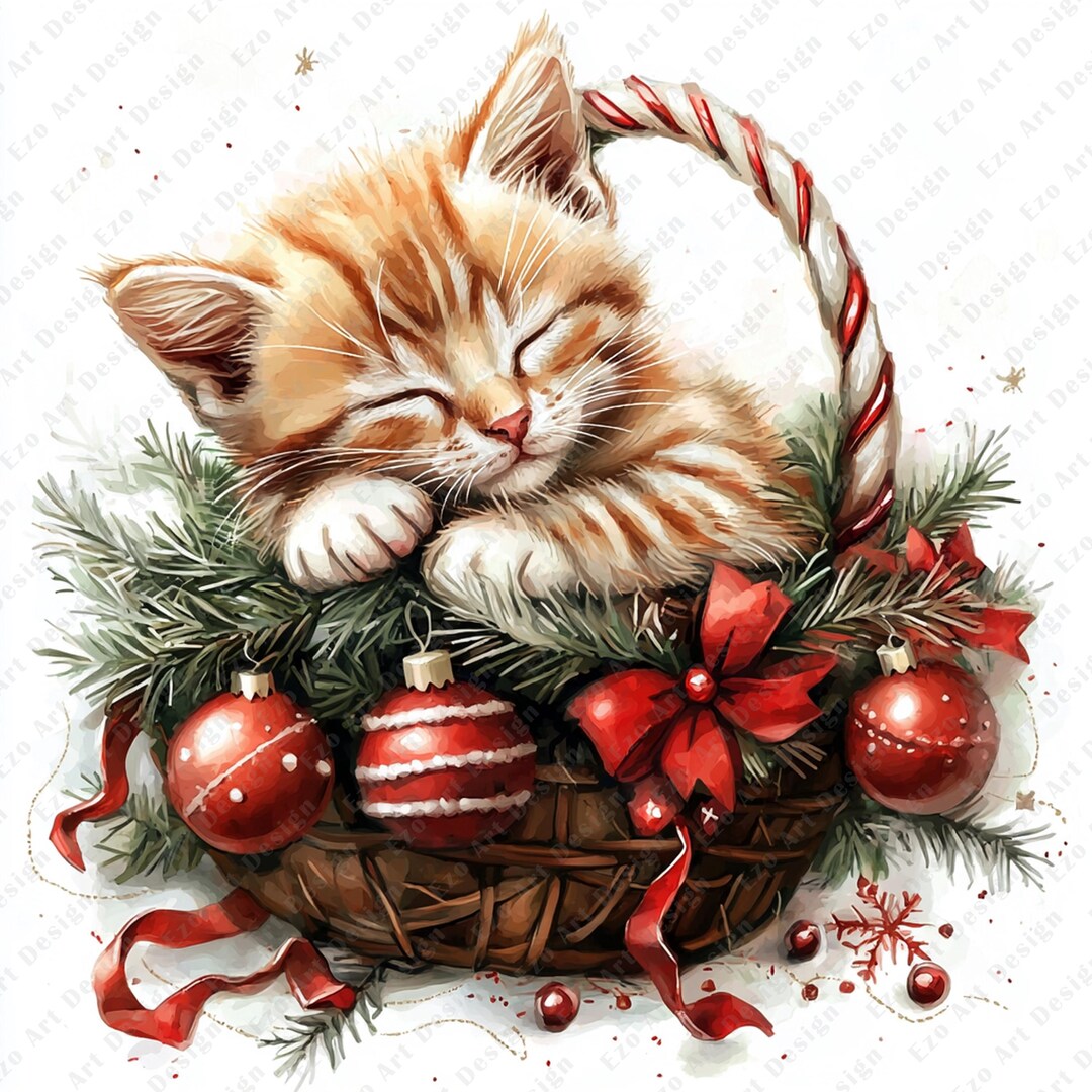 Christmas Kitten Clipart, 12 JPG, Digital Download, Printable Christmas ...