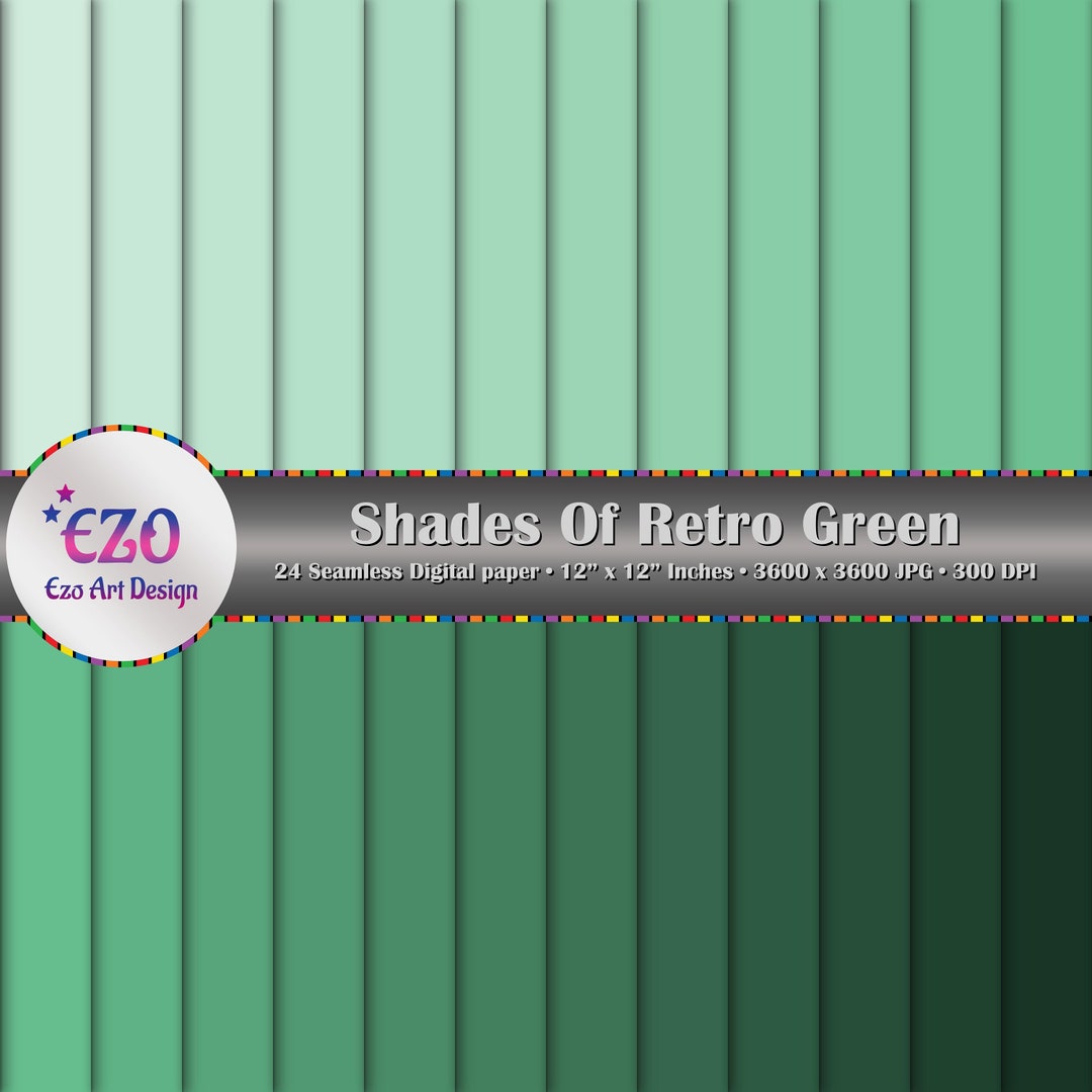 Retro Green Digital Paper Pack, Scrapbook Printable Papers (instant ...