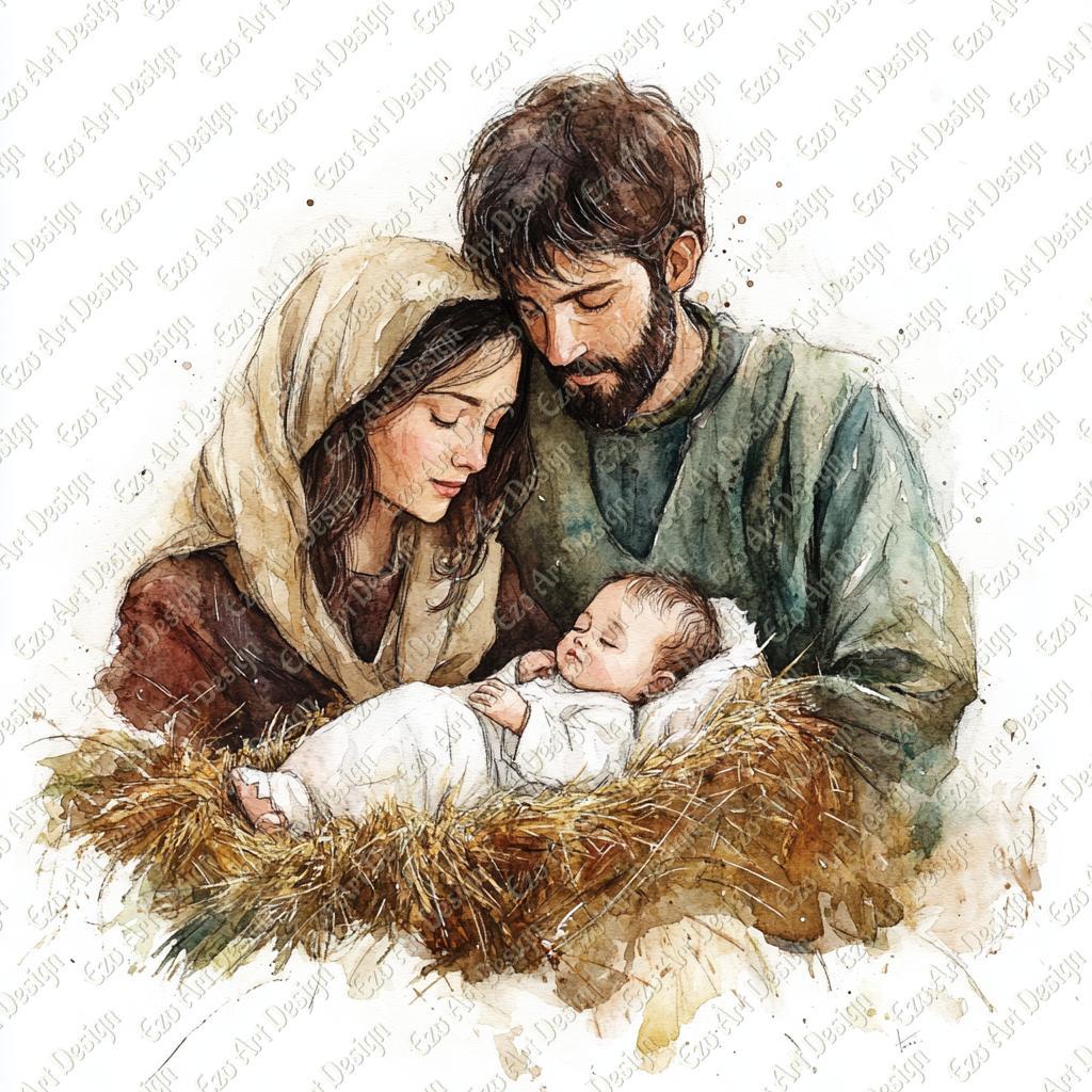 Christmas Nativity Scene Clipart, Baby Jesus, Mary and Joseph (digital ...