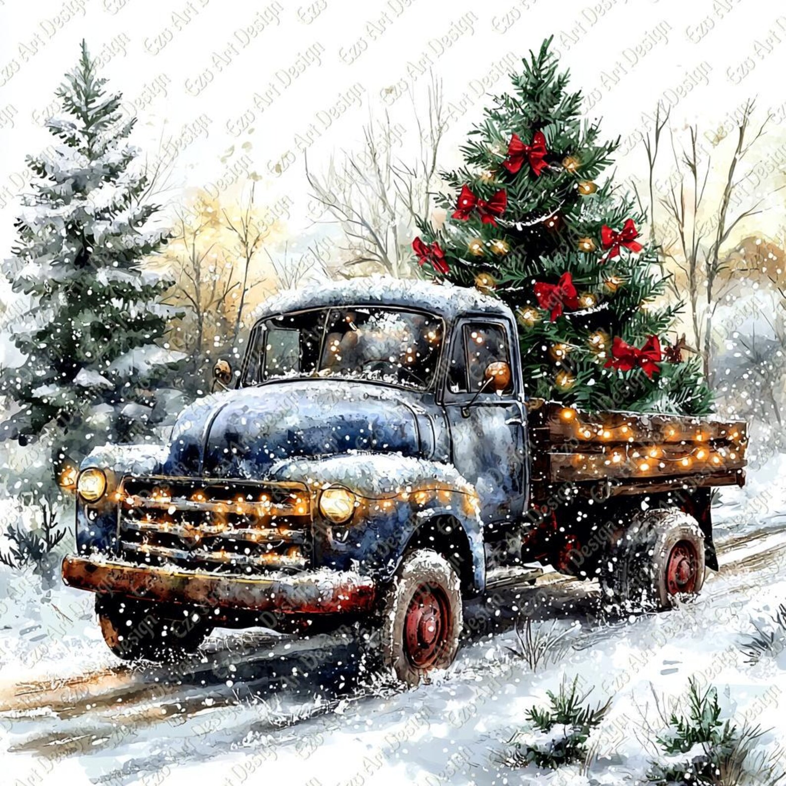 Christmas Truck Clipart, 10 High Quality JPG, Pine Tree Truck, Digital ...