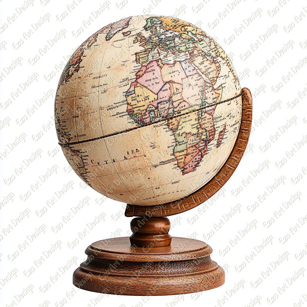 Vintage Globe Clipart, 10 High Quality JPG, Wooden Globe, Retro Globe ...