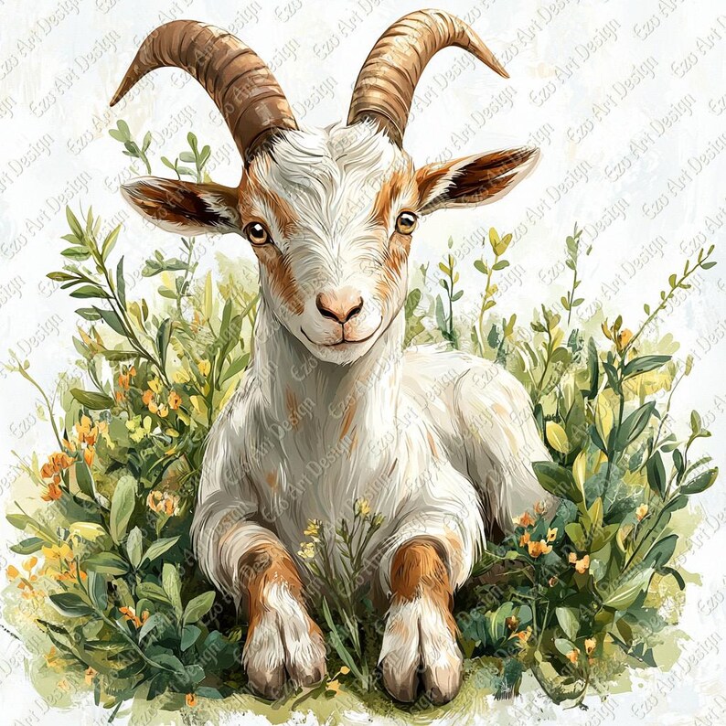 Goat Head Illustration Clipart, 10 High Quality JPG, Baby Goat Art ...