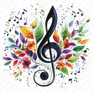Floral Music Note Clipart, 10 High Quality JPG, Melody Symbol, Musical ...