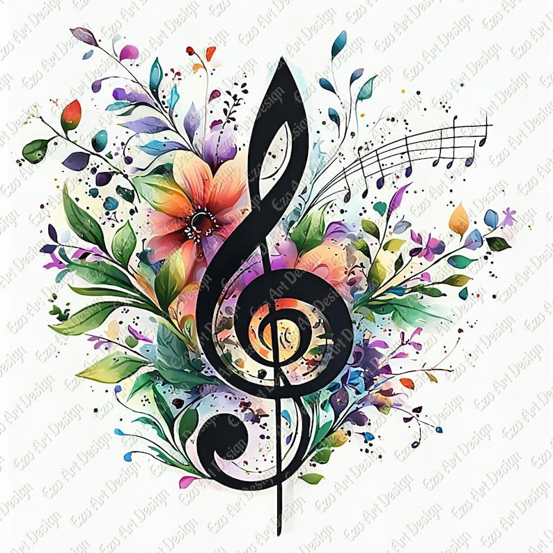 Floral Music Note Clipart, Melody Symbol (digital Download) - Etsy