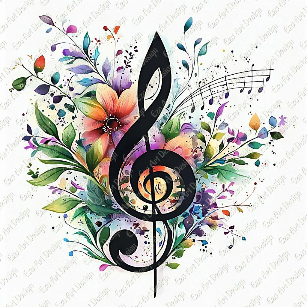 Floral Music Note Clipart, Melody Symbol (digital Download) - Etsy