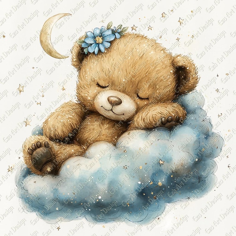 Sleeping Teddy Bear Clipart, Baby Shower JPG (digital Download) - Etsy