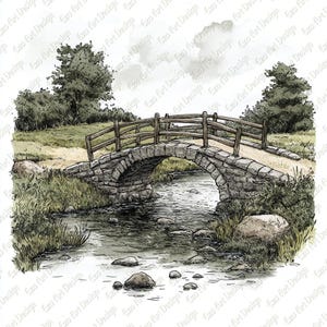 Wooden Bridge Clipart, 10 High Quality JPG, Stone Bridge, Old Rustic ...