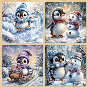 Christmas Penguin Clipart, 12 JPG, Digital Download, Printable Winter ...