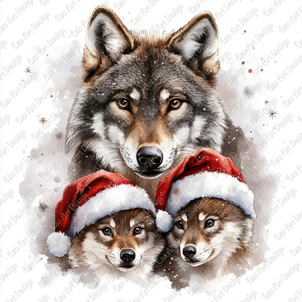 Xmas Wolf Family Clipart, Cozy Winter Design (digital Download) - Etsy