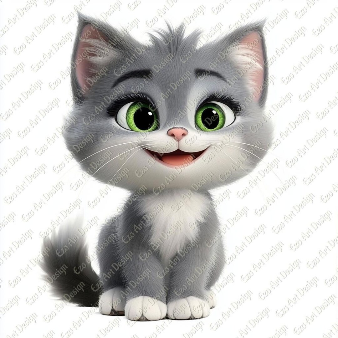 Happy Cat Clipart, Gray and Black Cats (digital Download) - Etsy