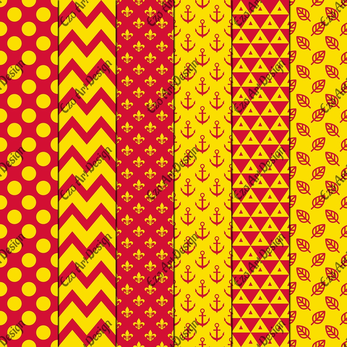 Yellow and Red Pattern Digital Paper Pack, 24 Paper, Scrapbook Paper ...