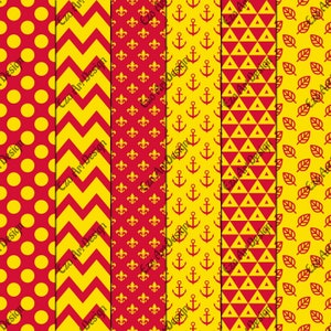 Yellow Red Pattern Digital Paper Pack, Seamless Scrapbook Papers ...