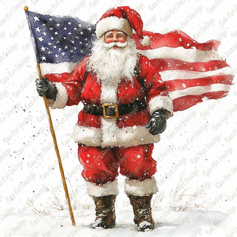 American Santa Clipart, Patriotic Christmas, USA Flag (digital Download ...