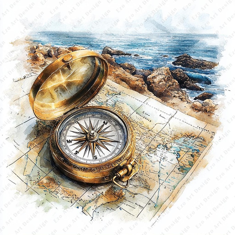 Vintage Compass Clipart, 10 High Quality JPG, Antique Compass, Retro ...