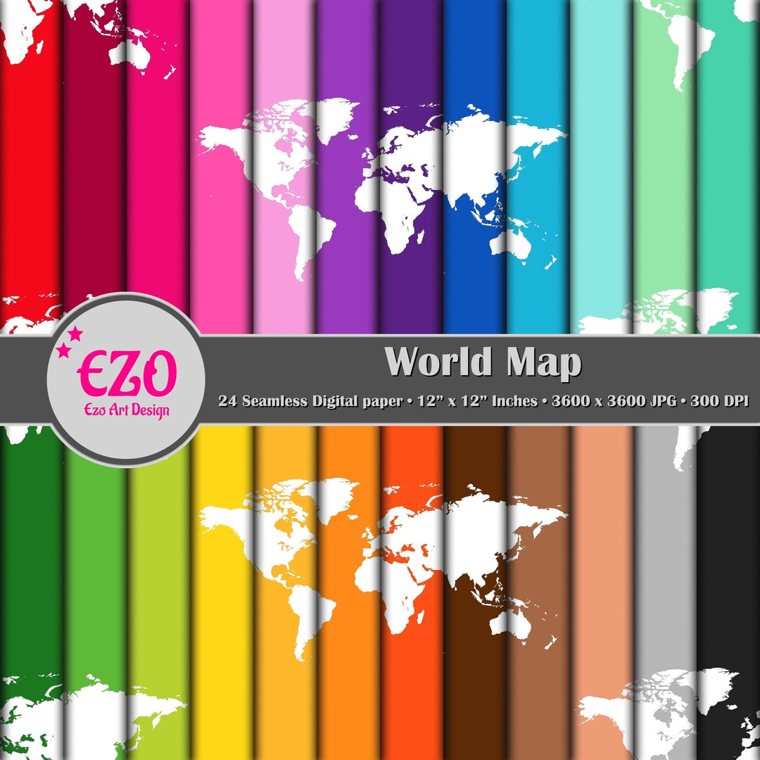 World Map Digital Paper Pack 24 Papers Scrapbook Papers Seamless ...