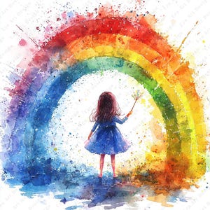 Girl and Rainbow Watercolor Clipart, Nursery Art (digital Download) - Etsy