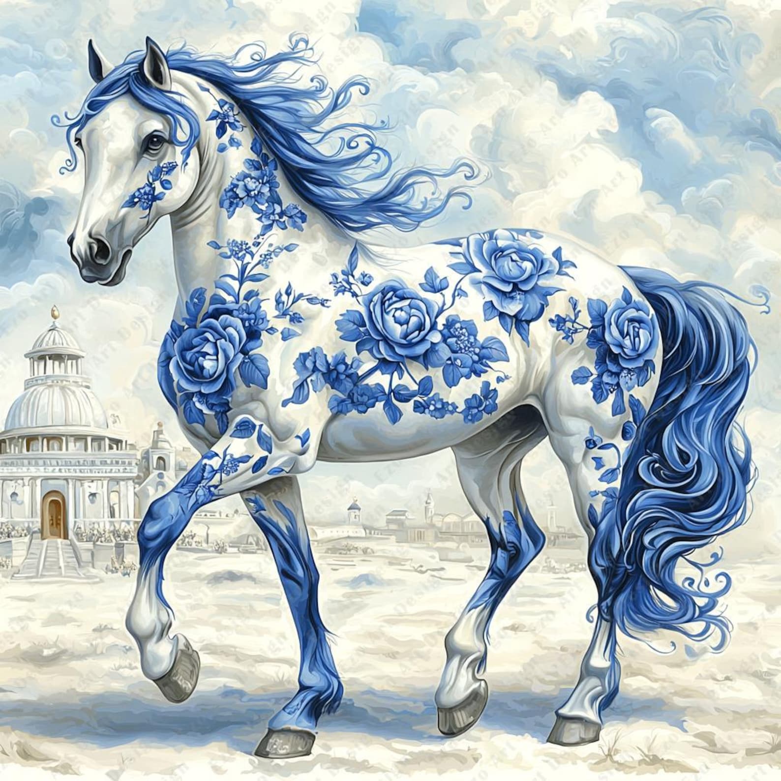 Blue Delft Horse Clipart, 10 High Quality JPG, Porcelain Horse ...