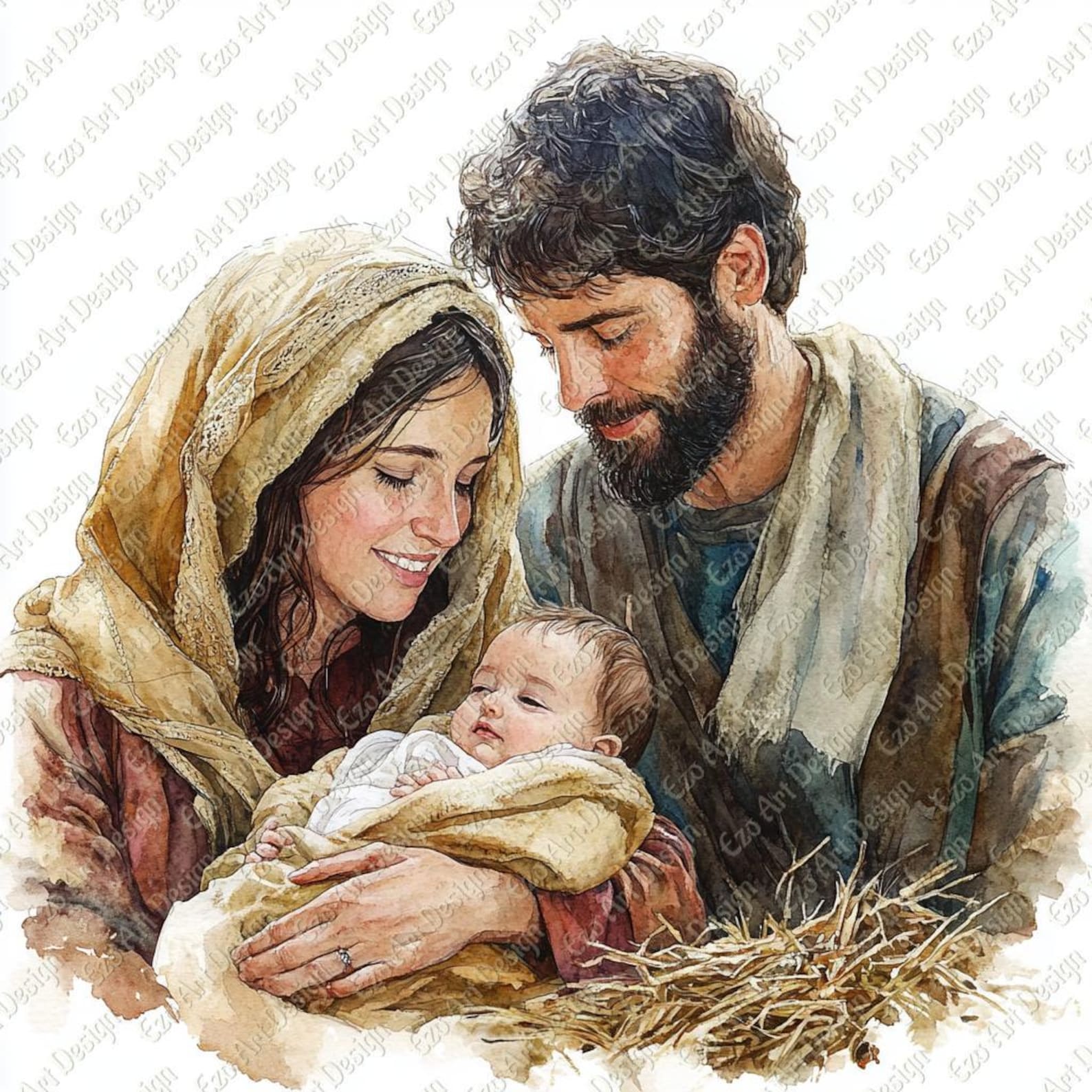 Christmas Nativity Scene Clipart, Baby Jesus, Mary and Joseph (digital ...