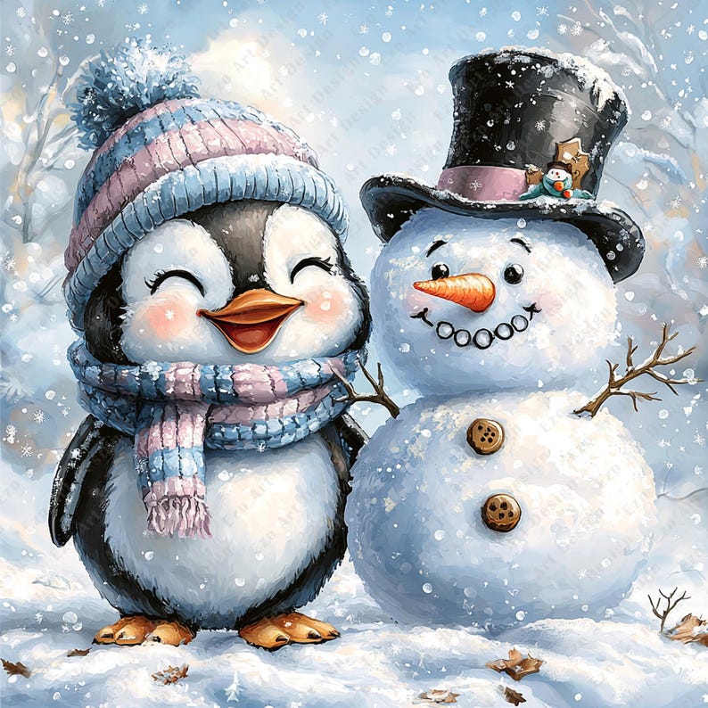 Christmas Penguin Clipart, 12 JPG, Digital Download, Printable Winter ...