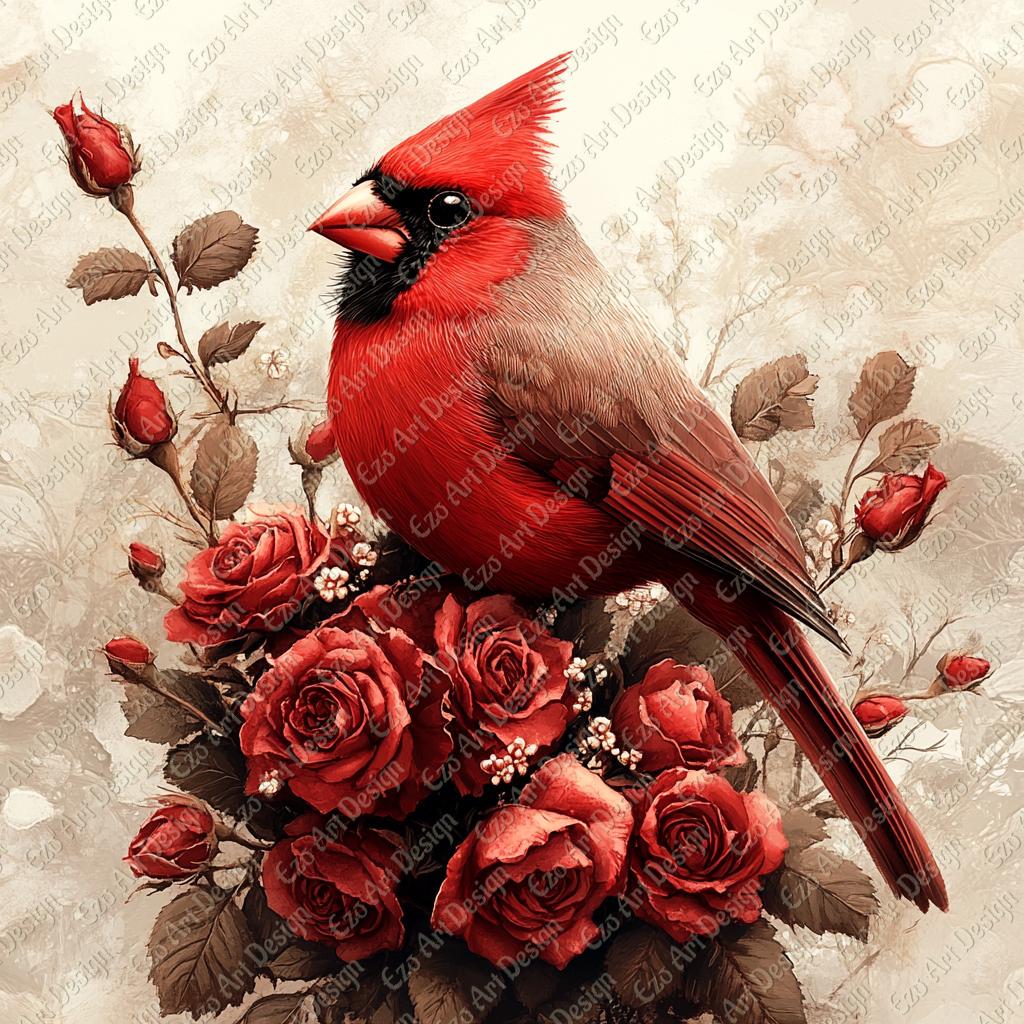 Cardinal and Roses Clipart, Elegant Bird JPG (digital Download, 10 Jpgs ...