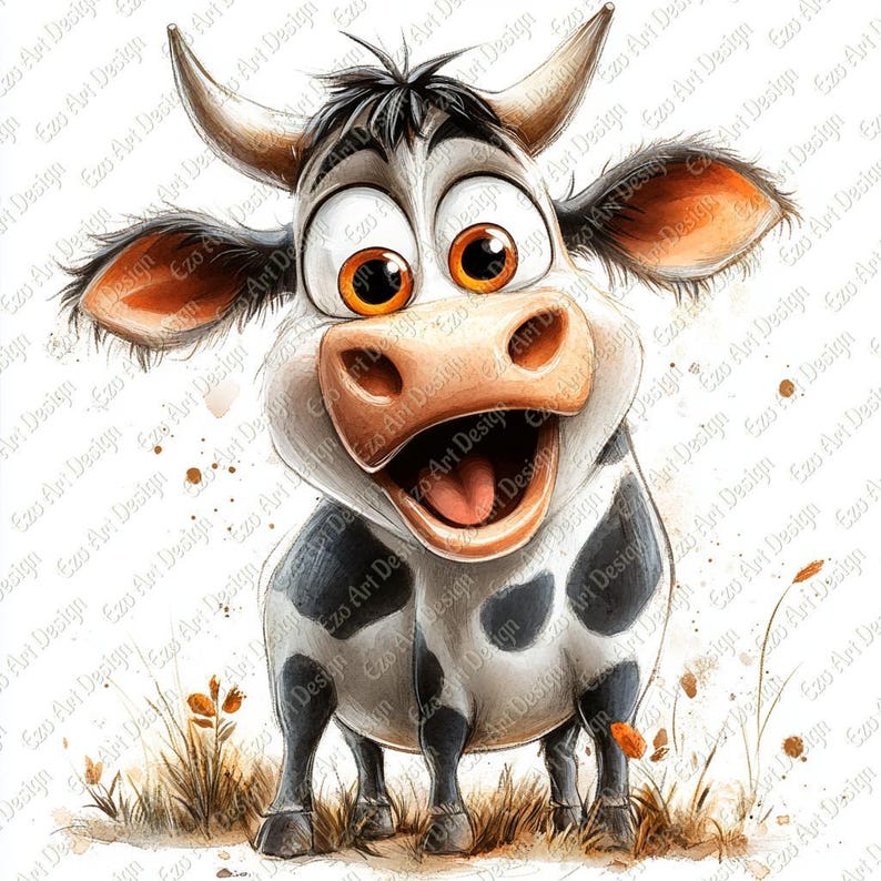 Happy Cow Clipart, Watercolor Farm Animal Art (digital Download) - Etsy