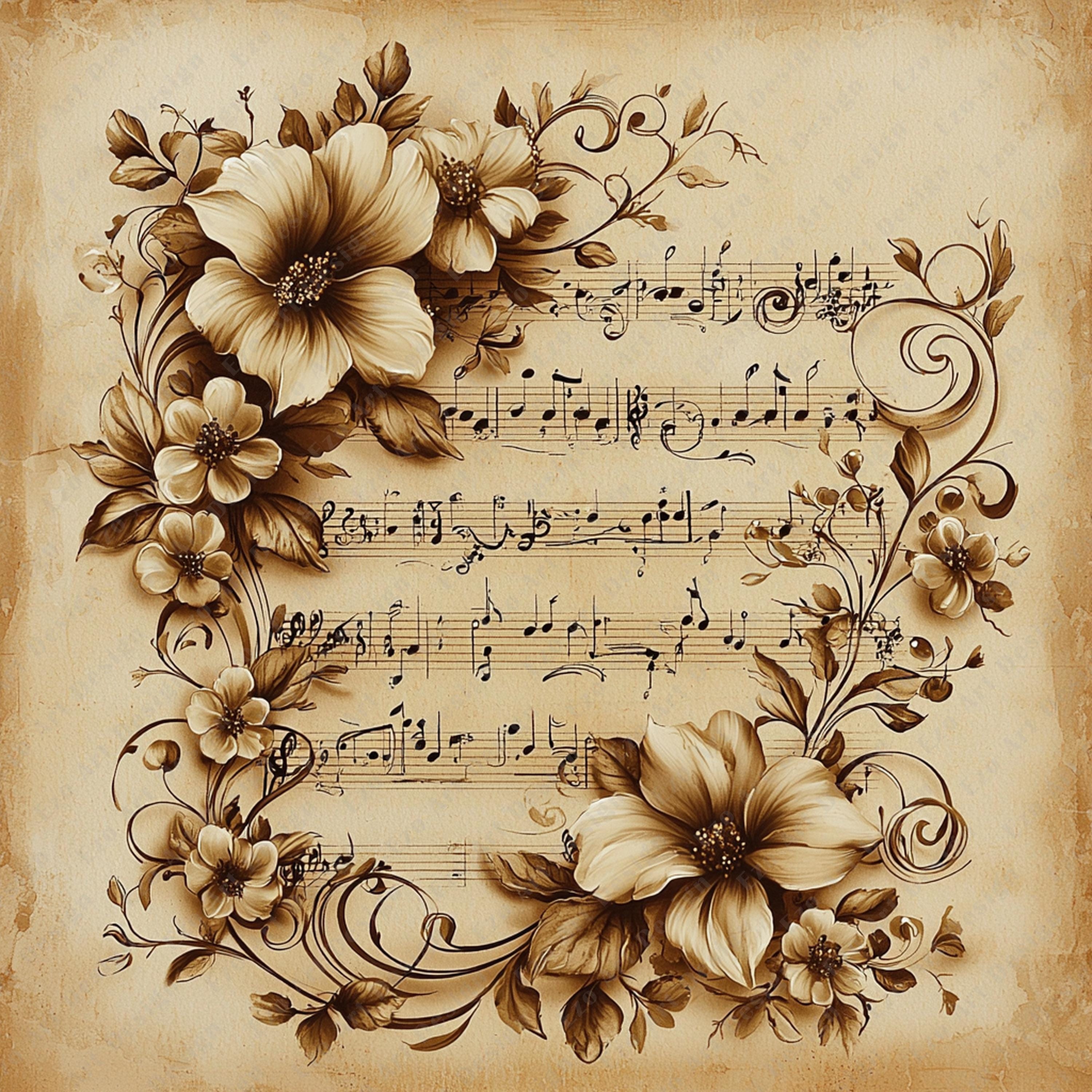 Vintage Music Clipart, 12 JPG, Digital Download, Printable Music Paper ...