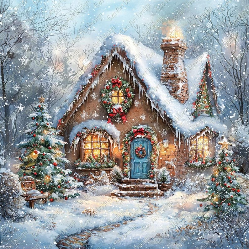 Christmas Cookie Cottage Clipart, Gingerbread House Village, Snowy ...