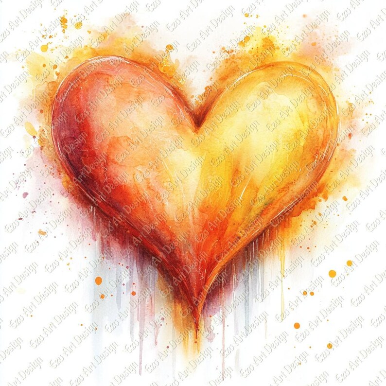 Rainbow Heart Splash Clipart, Watercolor Style (JPG Digital Download ...