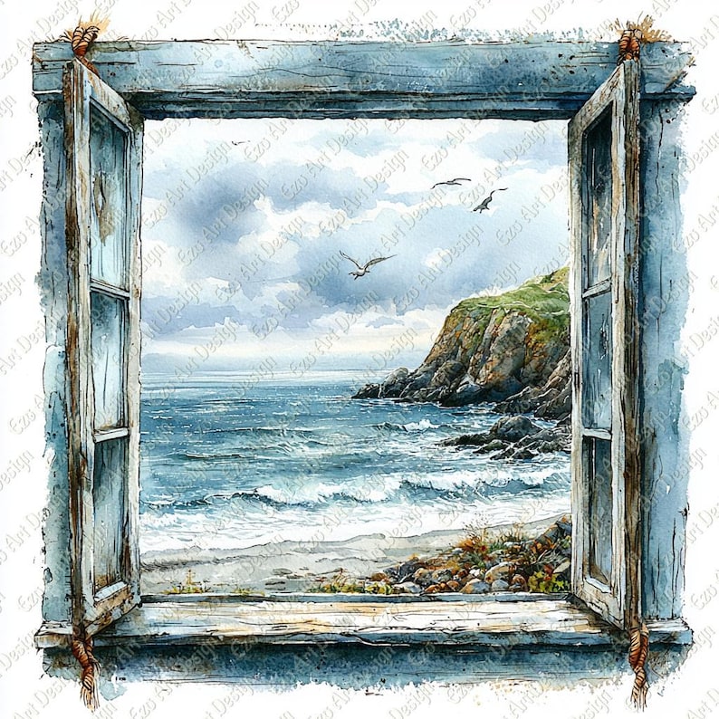 Window Ocean View Clipart, 10 High Quality JPG, Window to Sea, Window ...