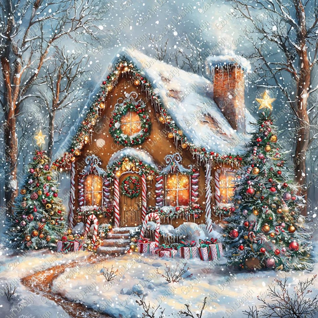 Christmas Cookie Cottage Clipart, Winter House JPG (digital Download ...