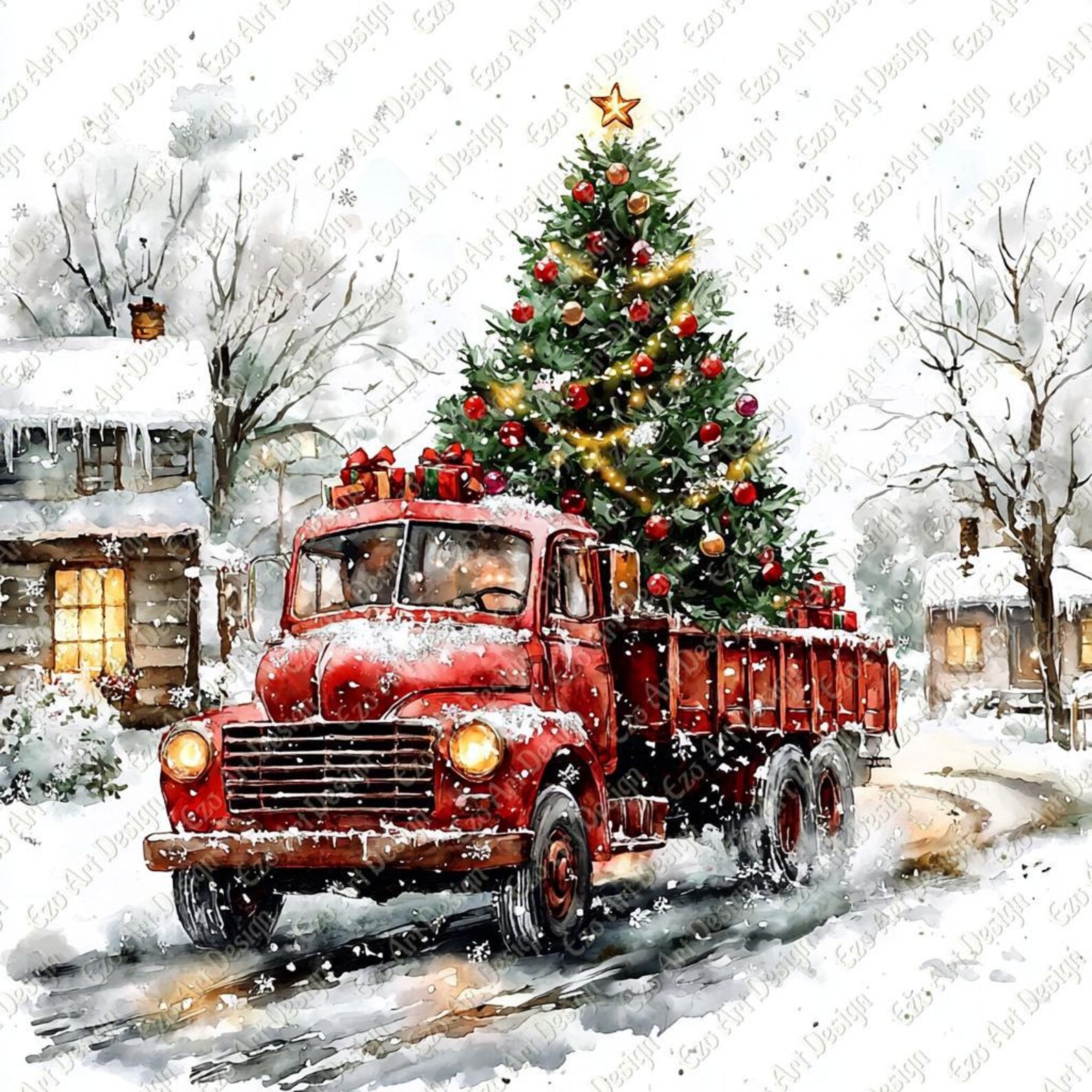 Christmas Truck Clipart, 10 High Quality JPG, Pine Tree Truck, Digital ...