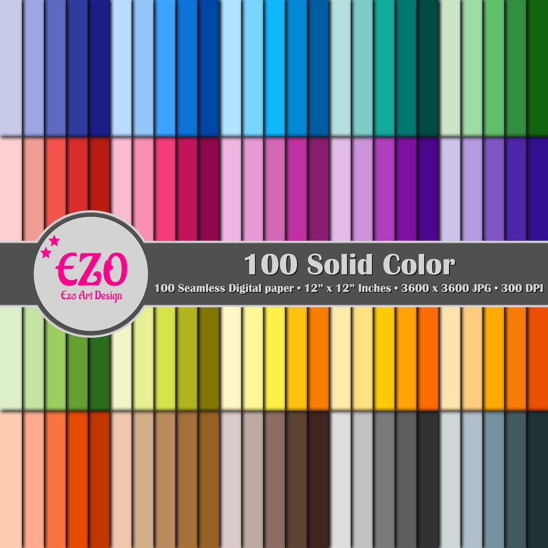Solid Color Digital Paper Pack, 100 Plain Rainbow Scrapbook Papers ...