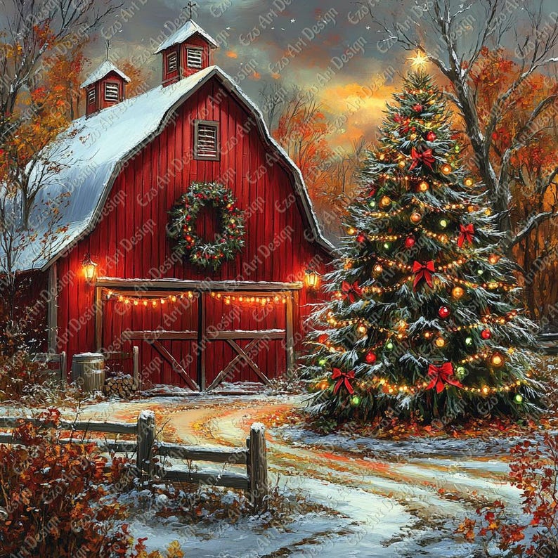 Christmas Barn Clipart, Festive Farm, Winter Scene (digital Download ...
