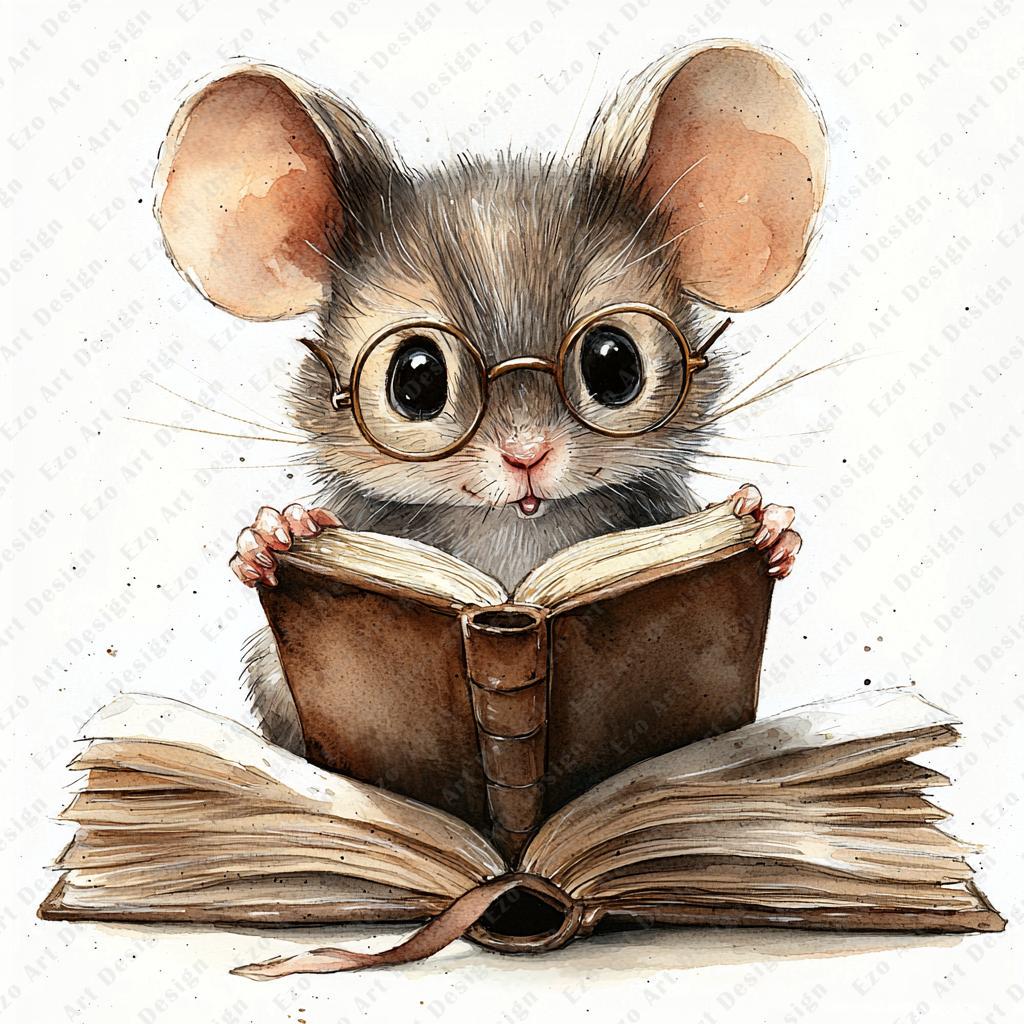 Bookworm Mouse Clipart, Scholar Reading Book (digital Download) - Etsy