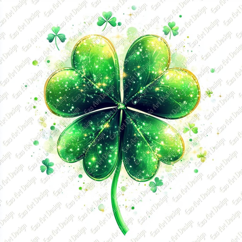 Sparkling Four Leaf Clover Clipart, St. Patrick's Day Art (digital ...