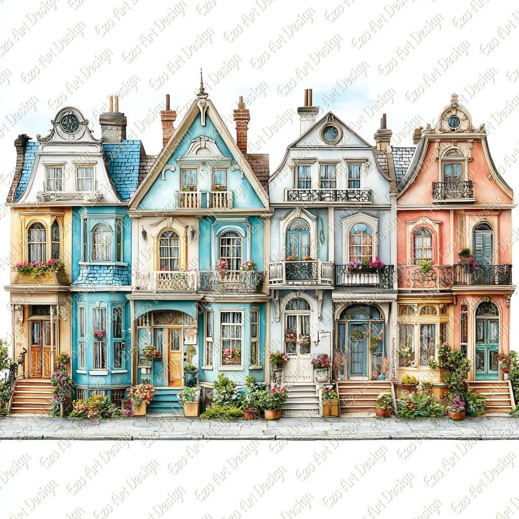 Quirky Houses Clipart, 10 High Quality JPG, Vintage Houses, Magic ...