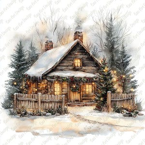 Winter Cabin Landscape Clipart, Snowy House JPG (digital Download) - Etsy