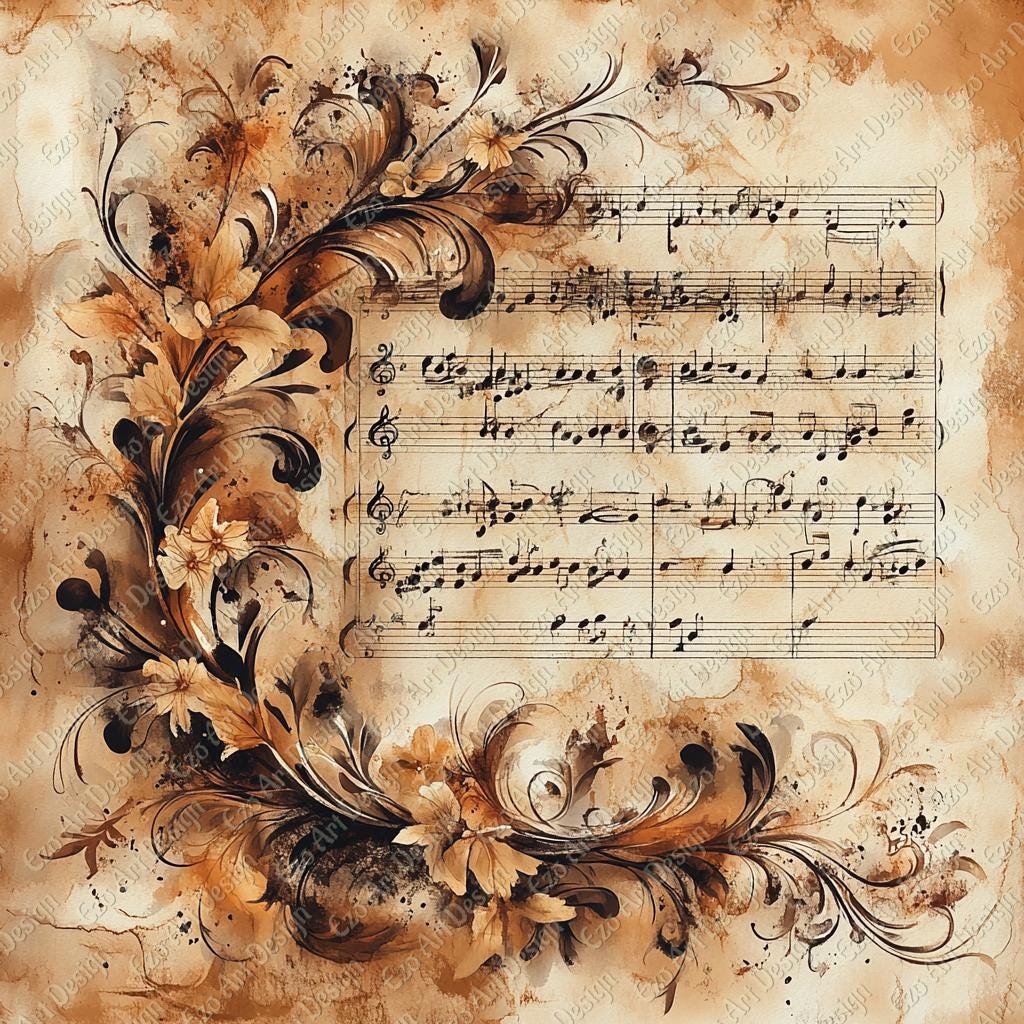 Vintage Floral Musical Notes Clipart, Melody Garden (digital Download ...