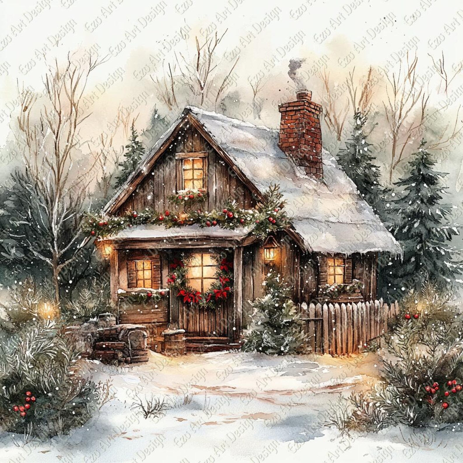 Winter Cabin Landscape Clipart, Snowy House JPG (digital Download) - Etsy
