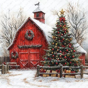 Christmas Farm Clipart, 10 High Quality JPG, Farmhouse, Christmas ...