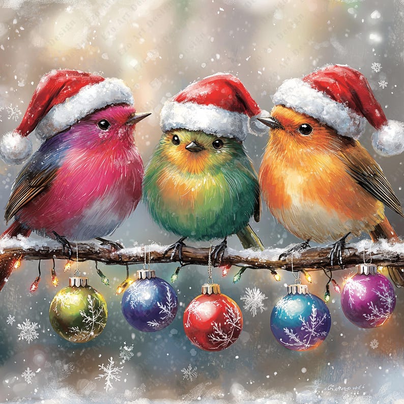 Cute Bird Clipart, 12 JPG, Digital Download, Printable Christmas Bird ...