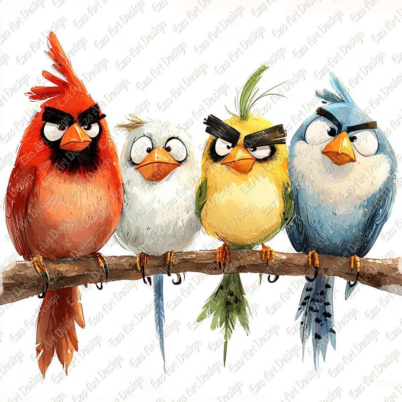 Cartoon Quirky Birds Clipart, Colorful Bird Art (digital Download) - Etsy