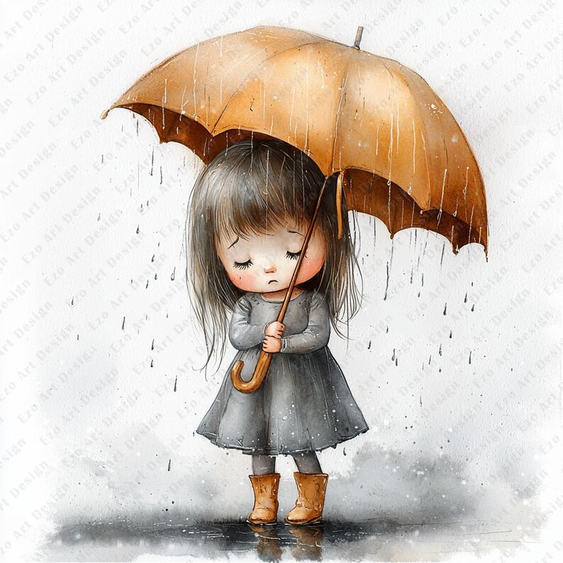 Girl and Rain Clipart, 10 High Quality JPG, Quirky Rain Lover, Girl and ...