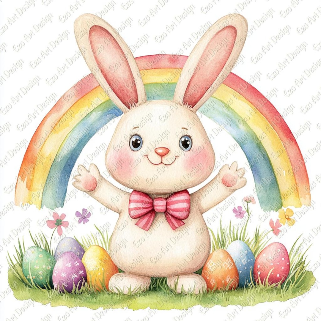 Rainbow Bunny Clipart: Easter Cartoon Art (digital Download) - Etsy