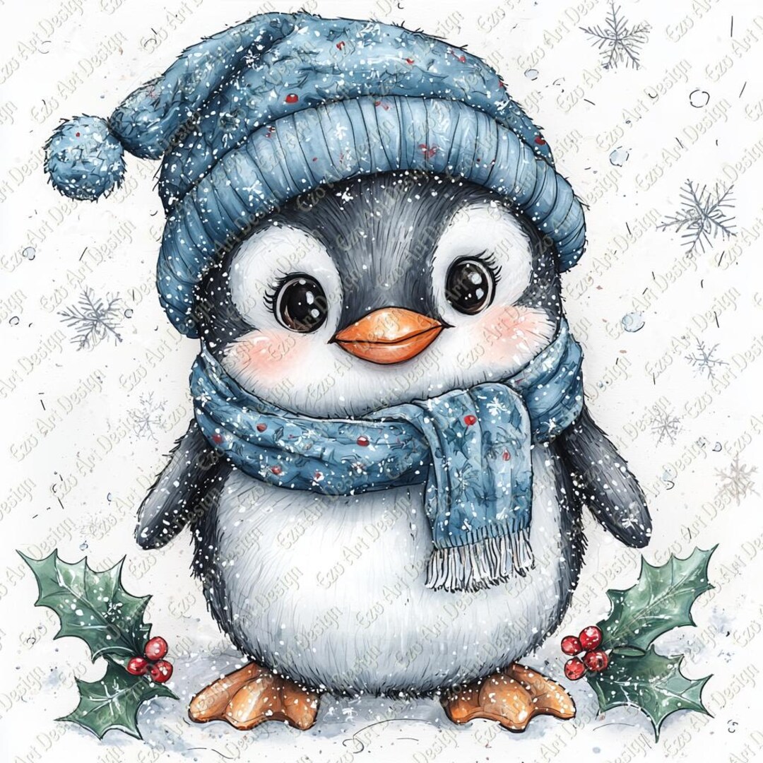 Winter Penguin Clipart, Scarf and Hat, JPG Images (digital Download) - Etsy