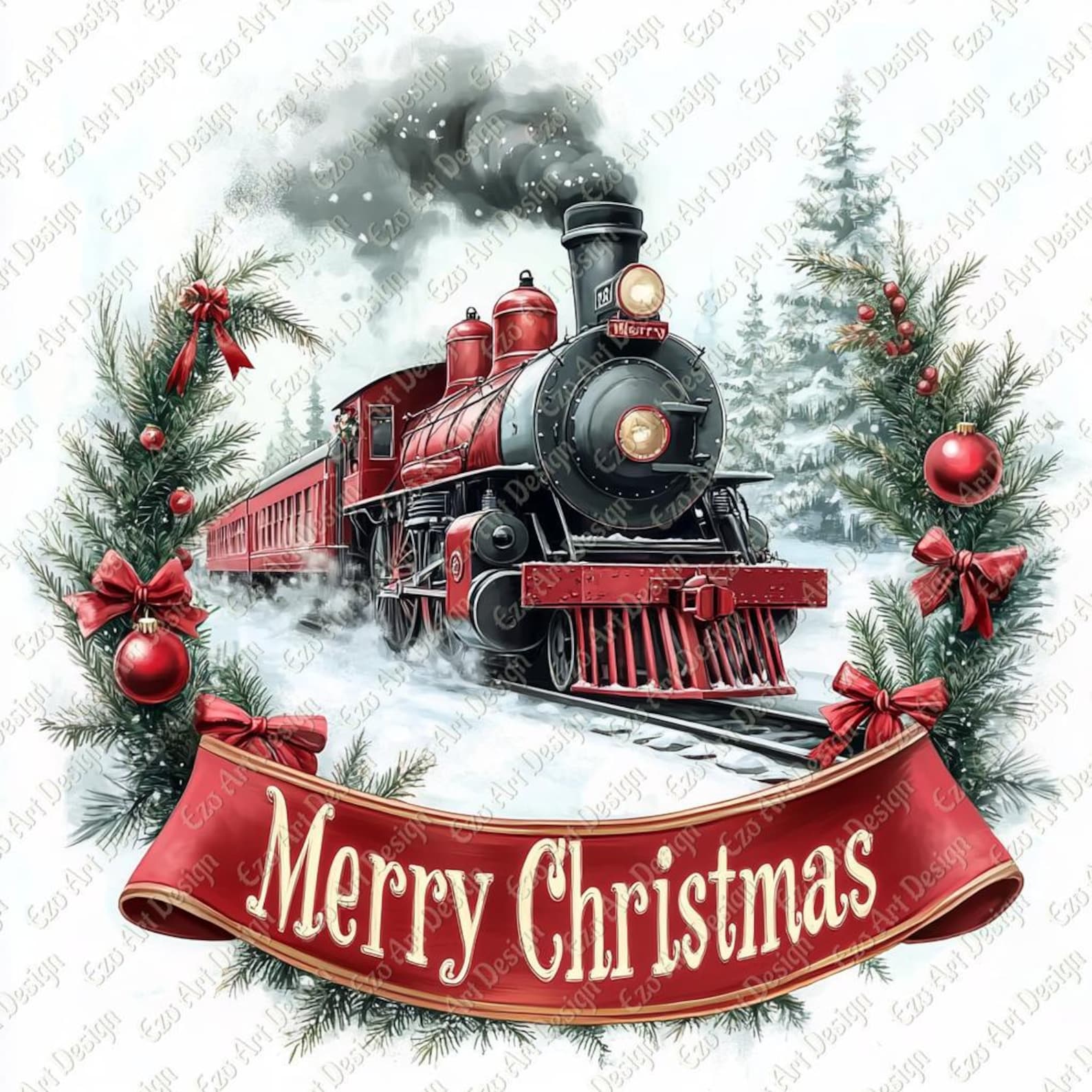 Christmas Train Clipart, Express Train, Holiday Art (digital Download ...