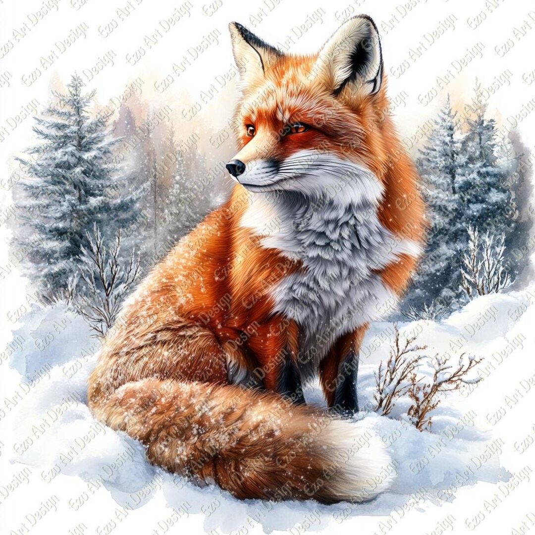 Winter Fox Clipart, Snowy Forest Scene (digital Download) - Etsy