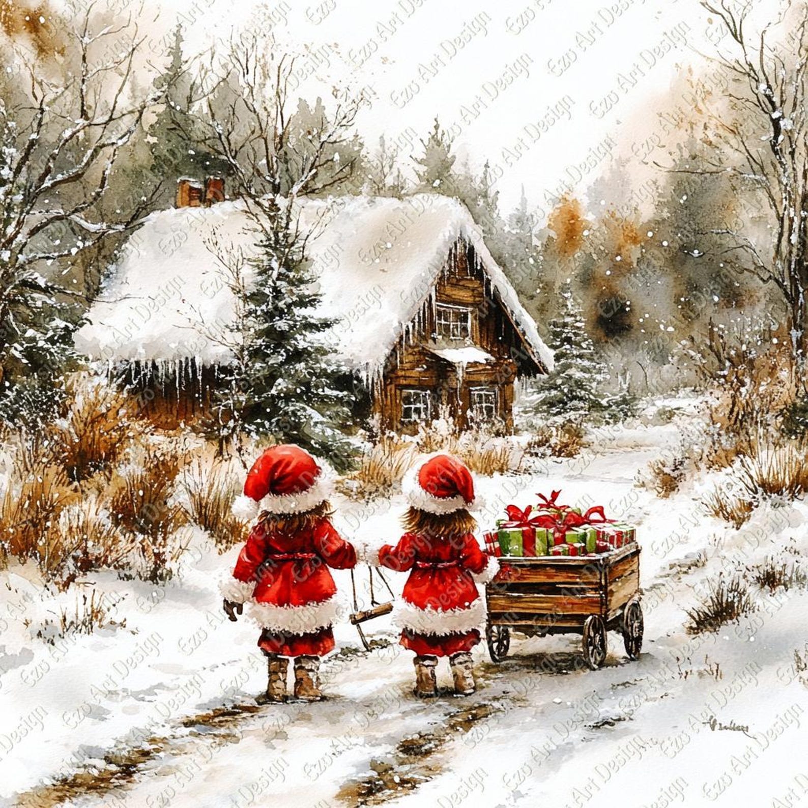 Christmas Farm Clipart, Winter Barn Scene (digital Download) - Etsy