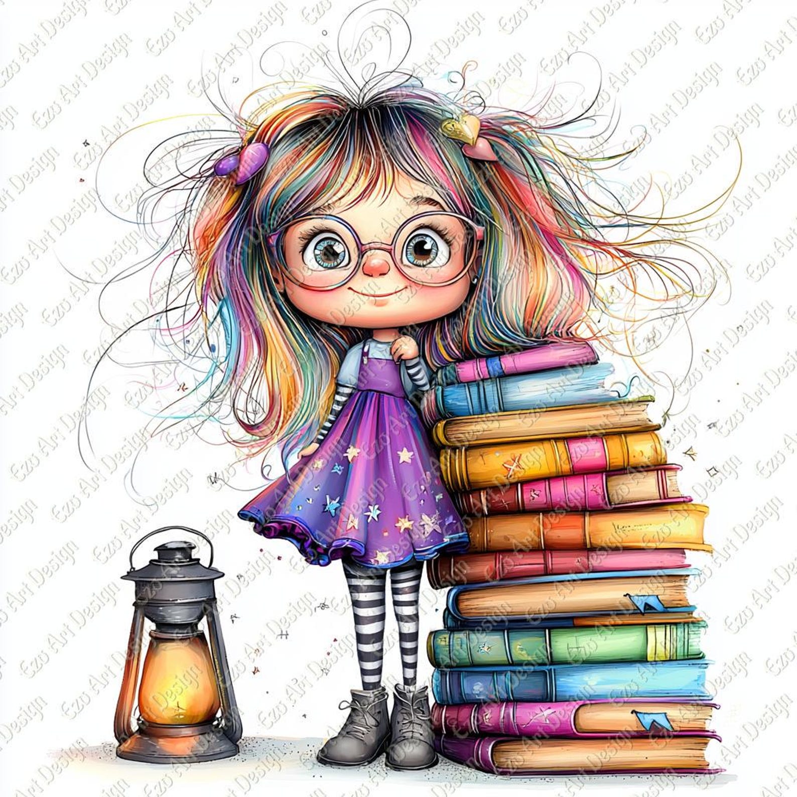 Quirky Bookworm Girl Clipart, Student Art (digital Download) - Etsy